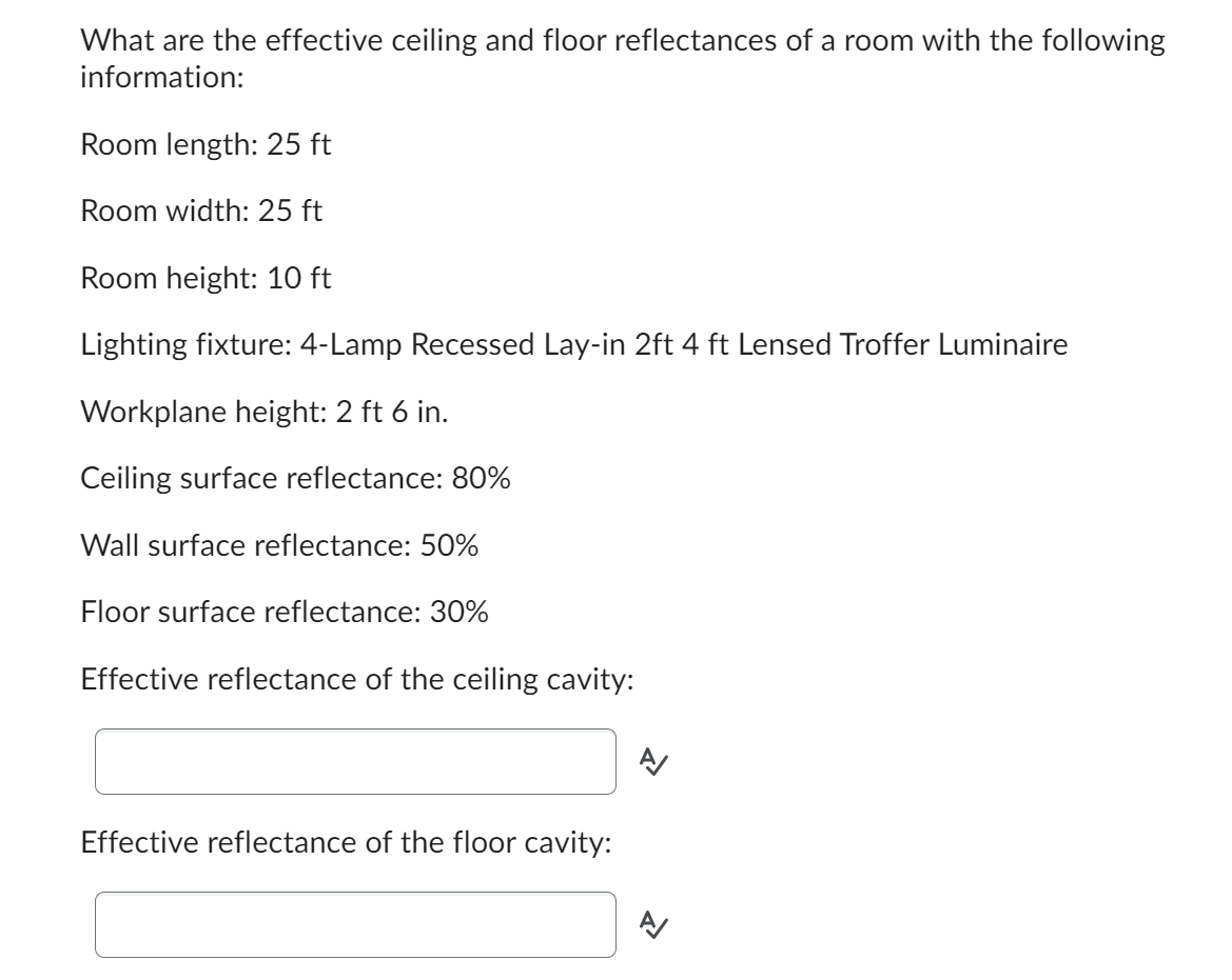 Solved What are the effective ceiling and floor reflectances | Chegg.com