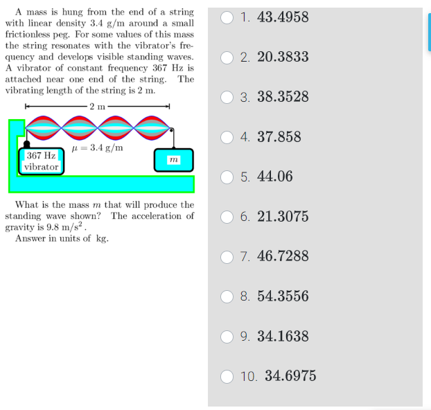 Solved A mass is hung from the end of a string with linear | Chegg.com
