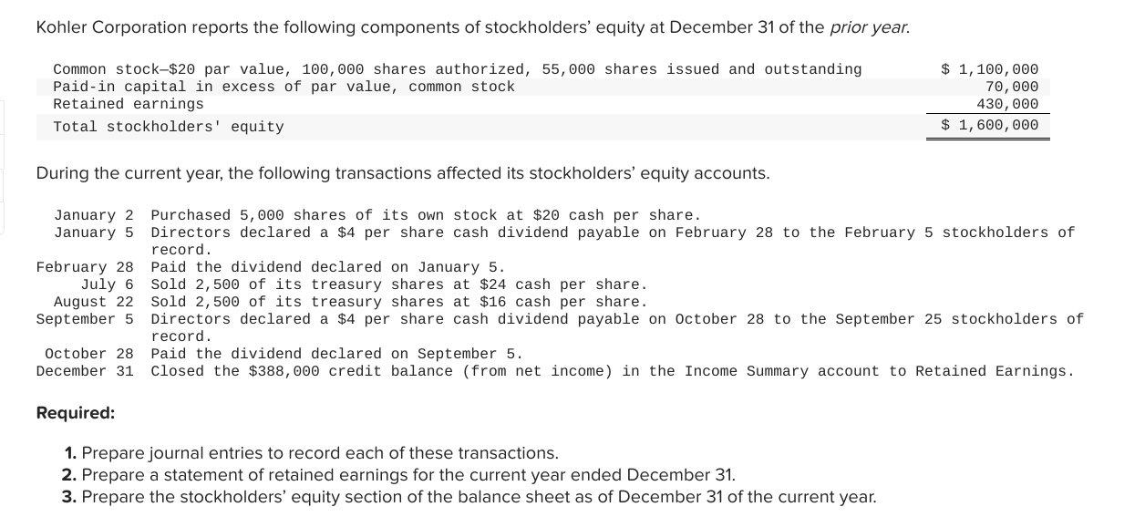 Solved Common stock-\$20 par value, 100,000 shares | Chegg.com