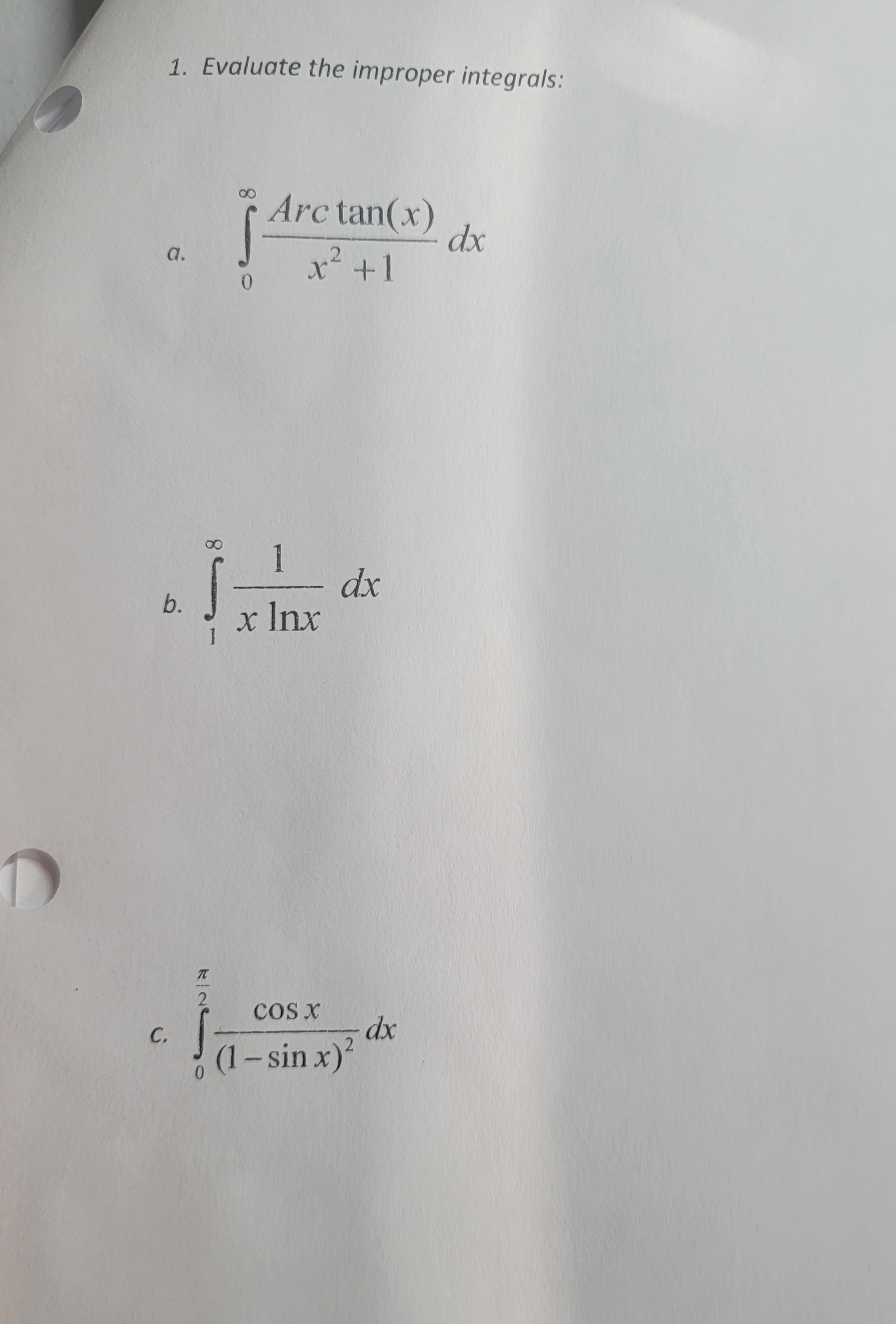 Solved 1. Evaluate the improper integrals: a. | Chegg.com