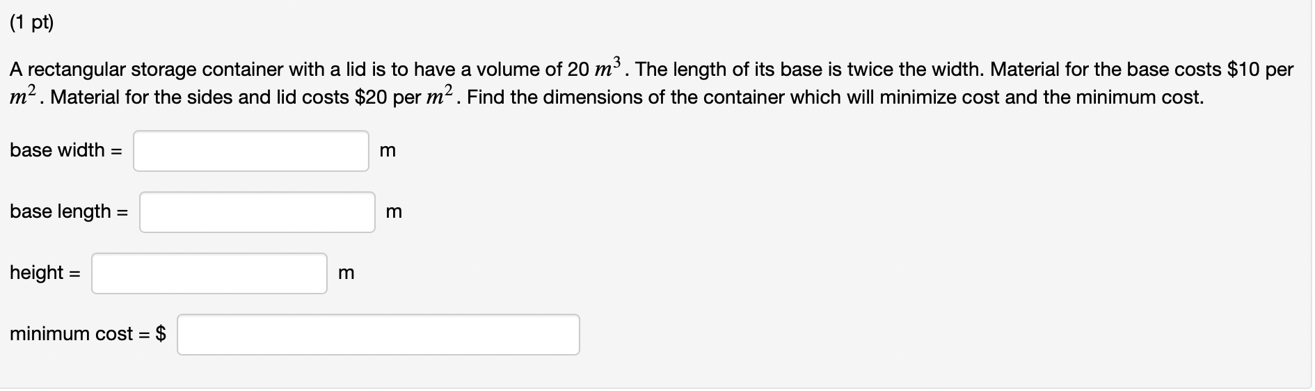 Solved A rectangular storage container with a lid is to have | Chegg.com