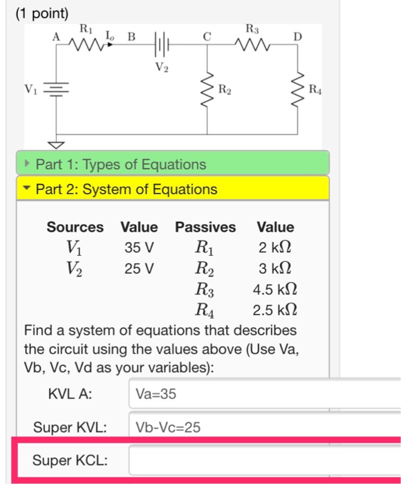 Solved Find a system of equations that describes the circuit | Chegg.com