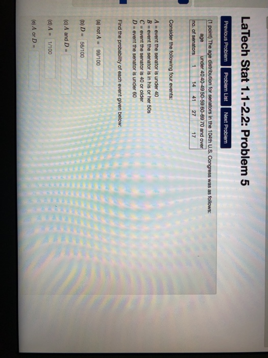 Solved LaTech Stat 1.1-2.2: Problem 5 Previous Probem | Chegg.com