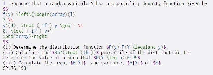 Solved 1. Suppone that a random variable Y has a probability | Chegg.com