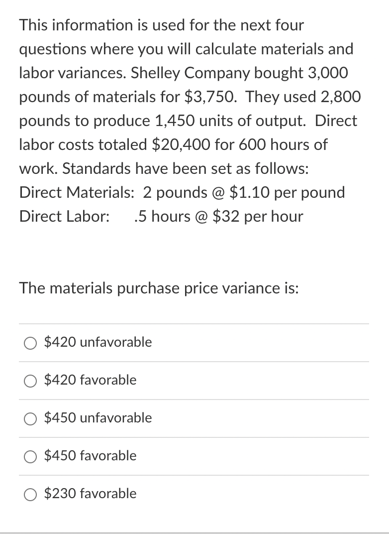 Solved This information is used for the next four questions | Chegg.com