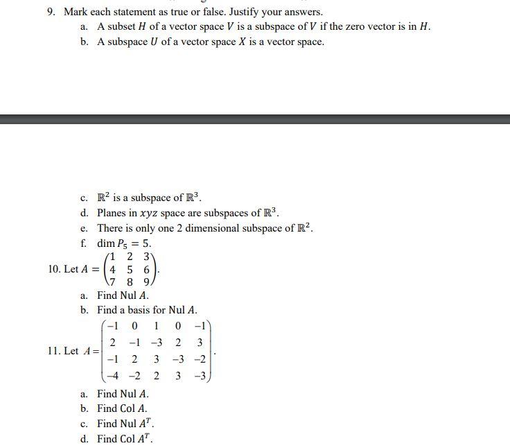 Solved 9. Mark each statement as true or false. Justify your | Chegg.com