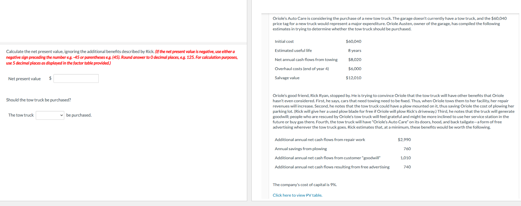 Solved Calculate the net present value, ignoring the | Chegg.com