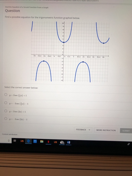 Solved Find the Equation of a Secant Function From a Graph | Chegg.com