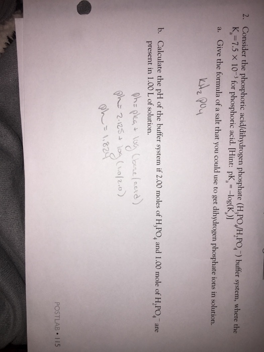 Solved 2. Consider the phosphoric acid/dihydrogen phosphate | Chegg.com