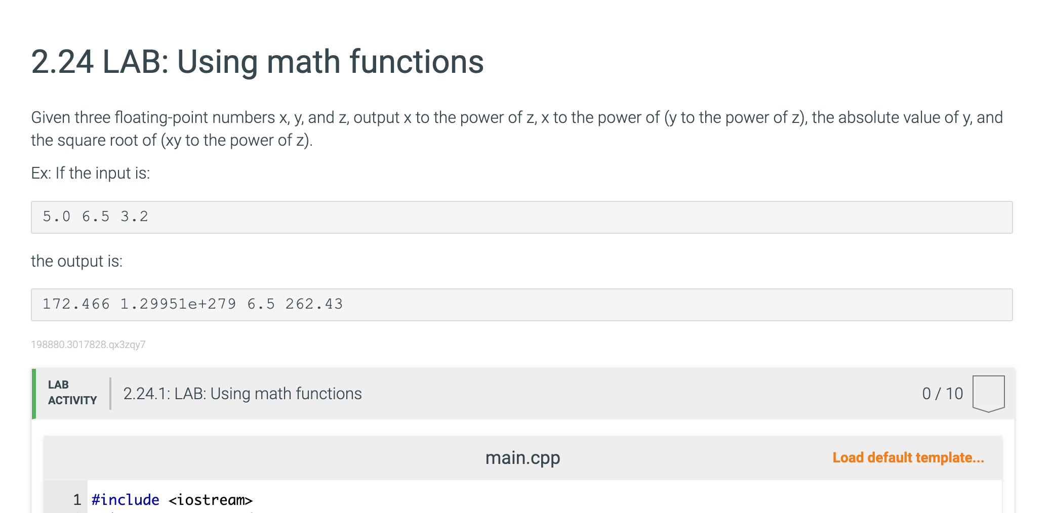 Solved 2.24 LAB: Using math functions Given three | Chegg.com