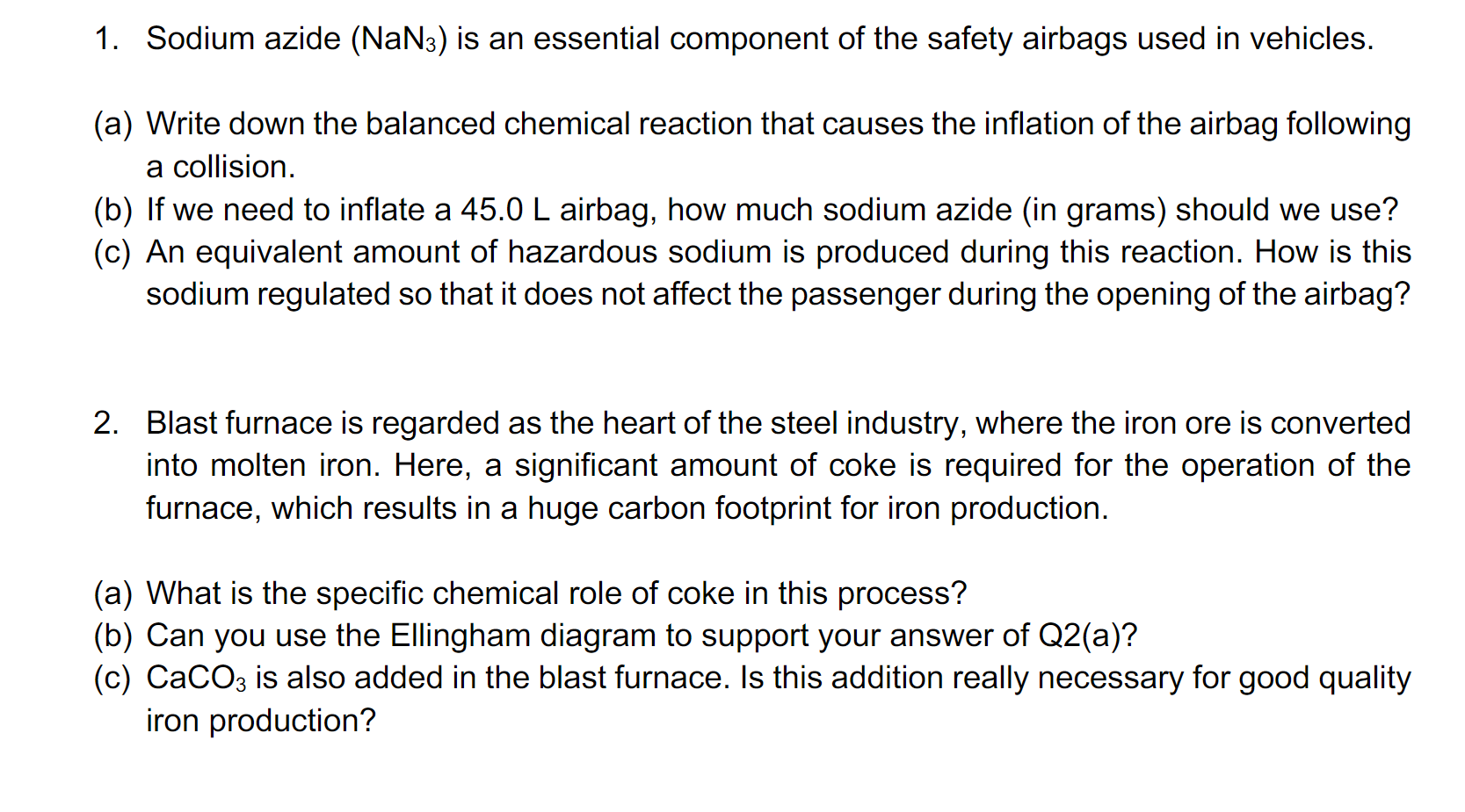 Solved 1. Sodium azide (NaN3) is an essential component of | Chegg.com