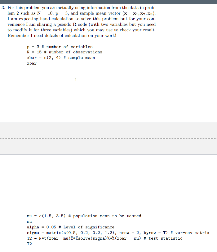 3. Assume the variance-covariance matrix Σ is known | Chegg.com