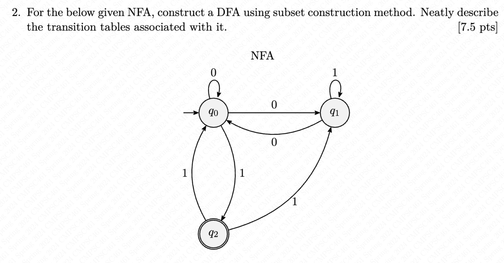 Solved For the below given NFA, construct a DFA using subset | Chegg.com