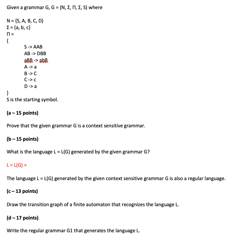 Solved Given a grammar G, G-(N, Σ Π, Σ S) where N-(S, A, B, | Chegg.com