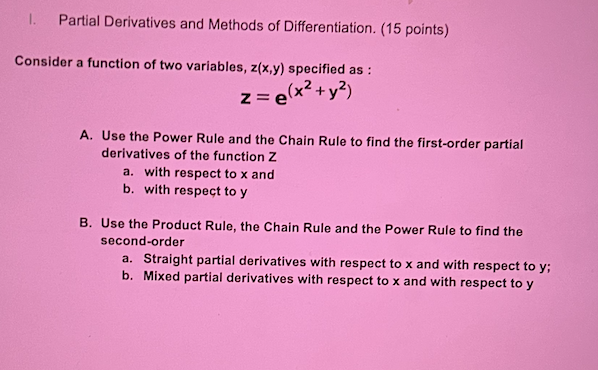 Solved 1. Partial Derivatives and Methods of | Chegg.com