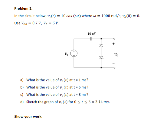 Solved In the circuit below, vi(t)=10cos(ωt) where | Chegg.com