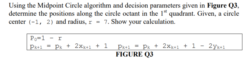 Solved Using the Midpoint Circle algorithm and decision | Chegg.com