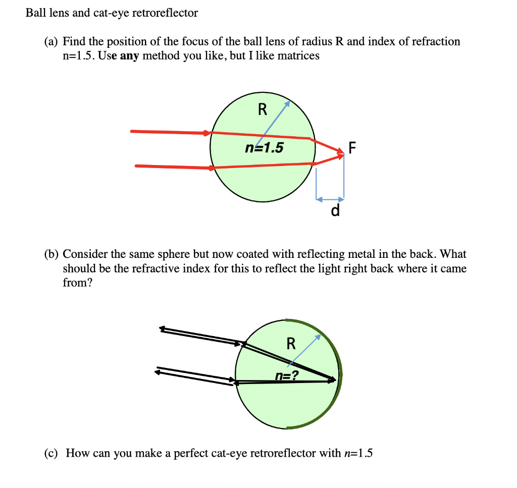 Solved Ball lens and cat-eye retroreflector (a) Find the | Chegg.com