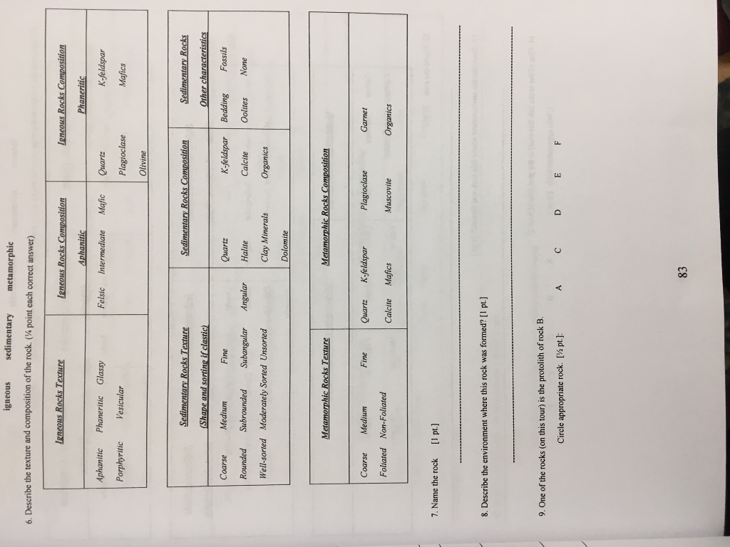 Solved igneous sedimentary metamorphic 6. Describe the | Chegg.com