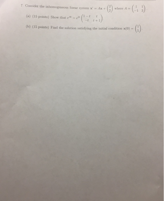 Solved 7 00nsider the inhomogeneous linear system. Ax + () | Chegg.com