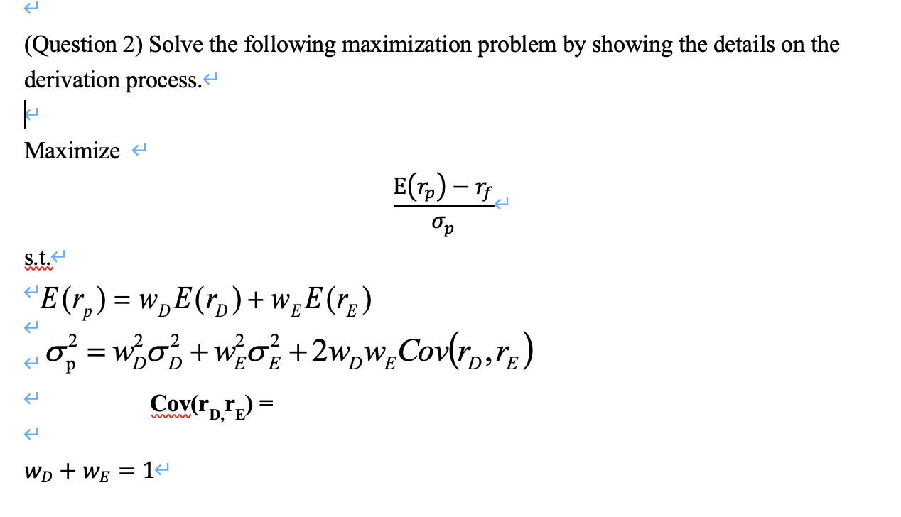 H (Question 2) Solve the following maximization | Chegg.com