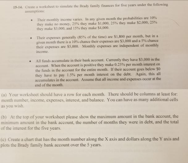 Solved 15-14. Create a worksheet to simulate the Brady | Chegg.com