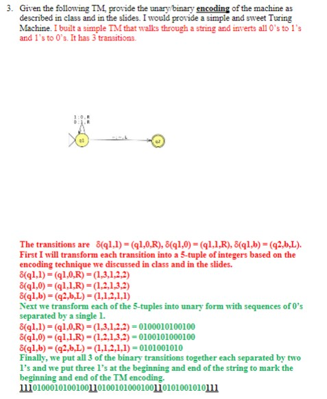 4) (10 points) Encode the following TM into binary | Chegg.com