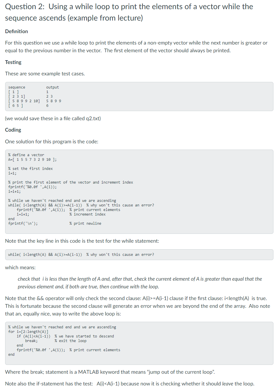 Solved Question 3: Using a while-loop to print a vector's | Chegg.com