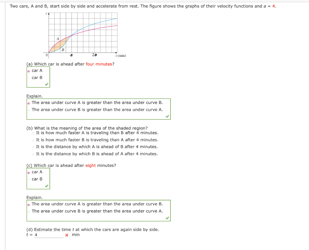 [Solved]: need help with b and d Two cars, A and B, start