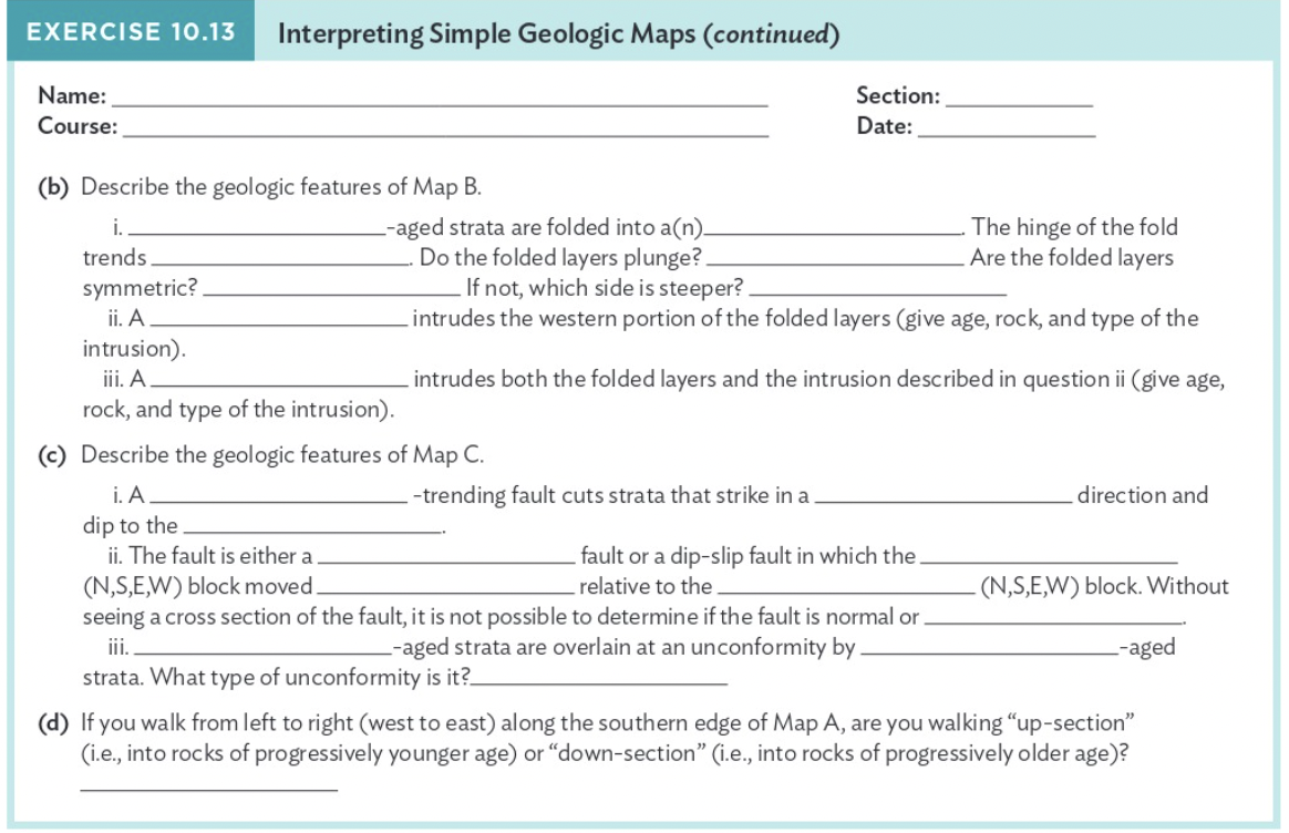 Solved For each of the following geologic maps, identify the | Chegg.com