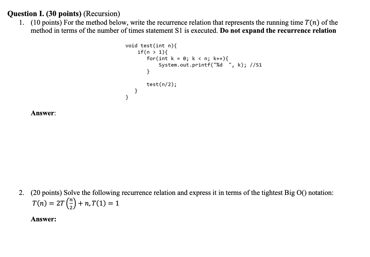 Solved Question II. (50 points) (Trees) 1. (20 points) | Chegg.com
