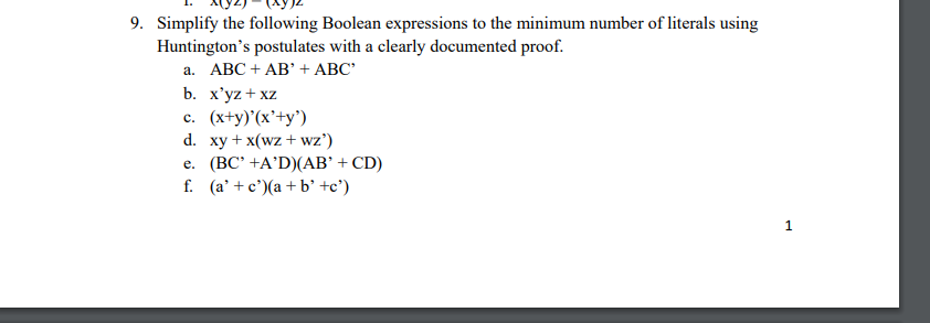 Solved 9. Simplify the following Boolean expressions to the | Chegg.com