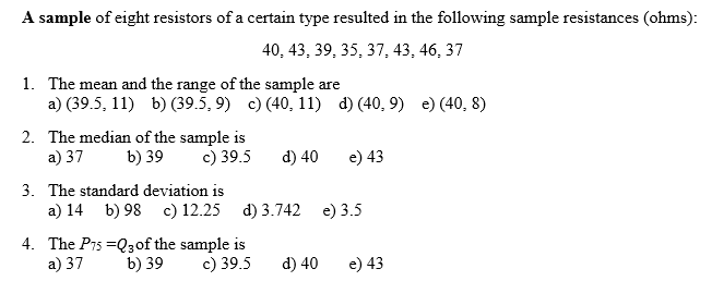 Solved A sample of eight resistors of a certain type | Chegg.com