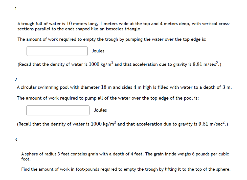 Solved A trough full of water is 10 meters long, 1 meters | Chegg.com