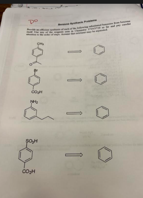 Solved DO Benzene Synthesis Problems it. Use any of the | Chegg.com