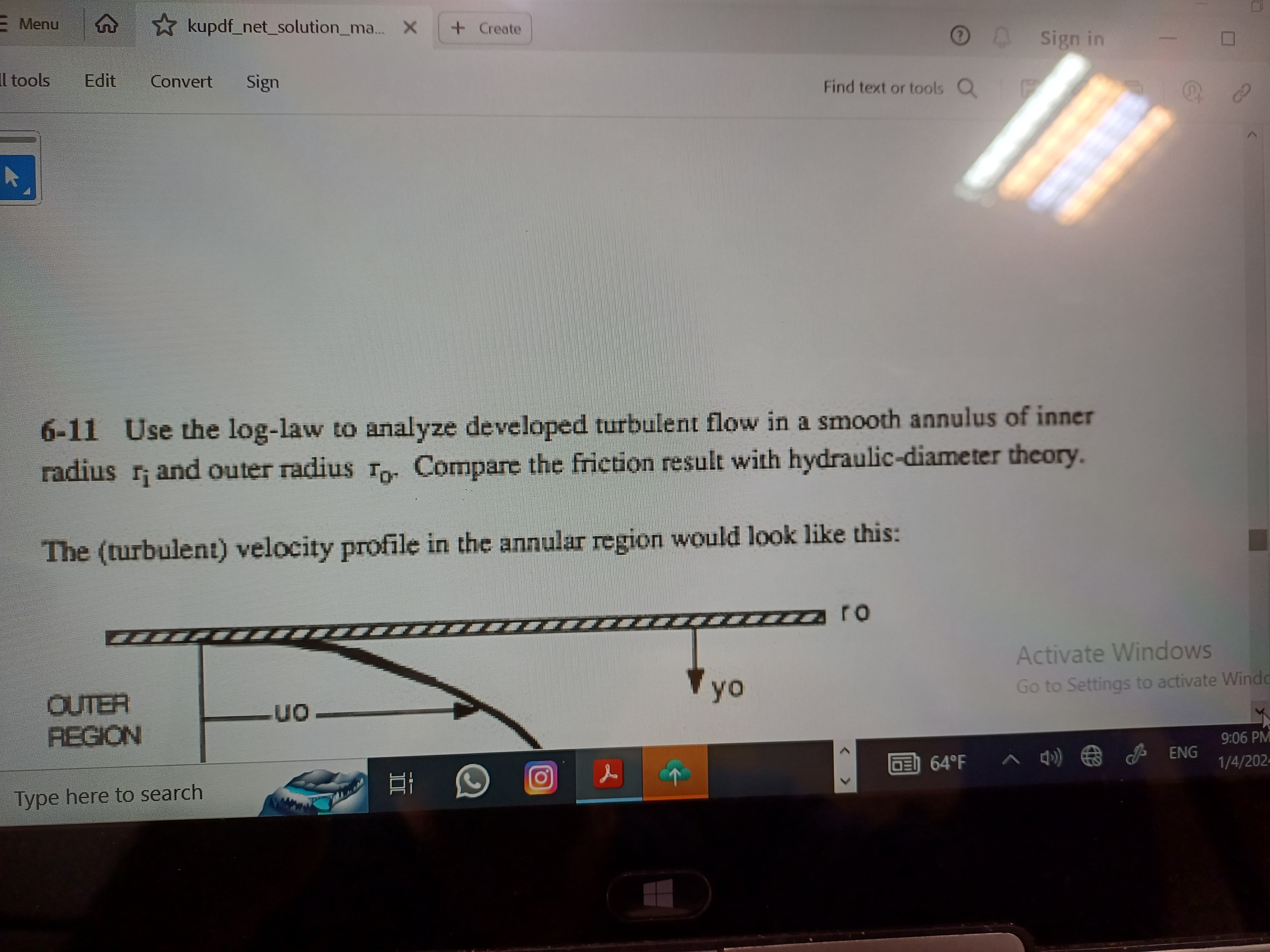 Solved 6-11 Use the log-law to analyze developed turbulent | Chegg.com
