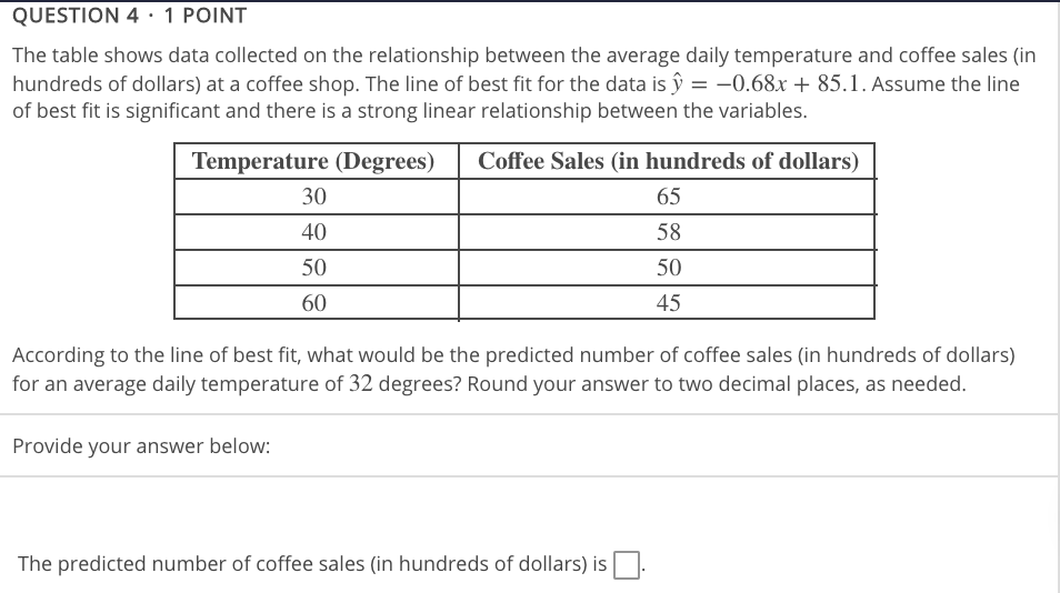 Solved Find the linear regression line for the following | Chegg.com