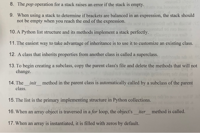 Solved 8. The pop operation for a stack raises an error if | Chegg.com