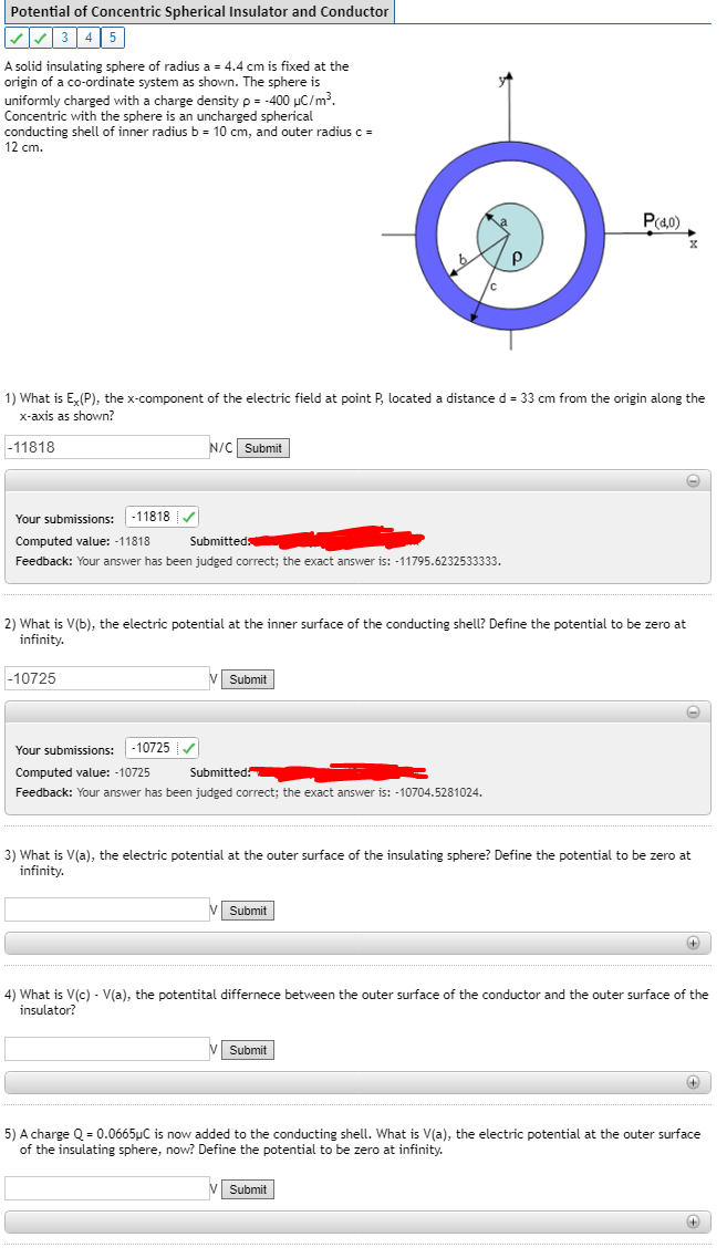 Solved Potential of Concentric Spherical Insulator and | Chegg.com