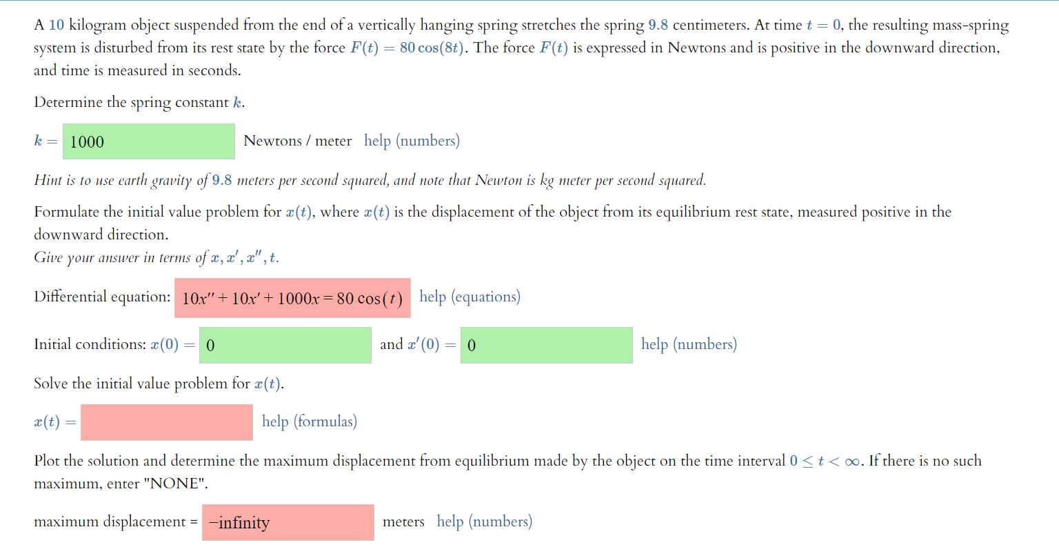 Solved A 10 kilogram object suspended from the end of a | Chegg.com