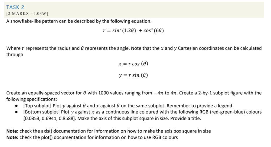 Solved TASK 2 [2 MARKS - LO3W] A snowflake-like pattern can | Chegg.com
