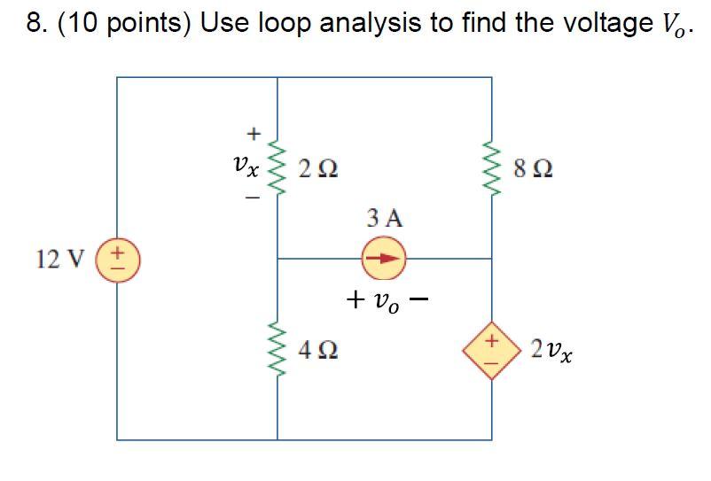Solved 8. (10 points) Use loop analysis to find the voltage | Chegg.com