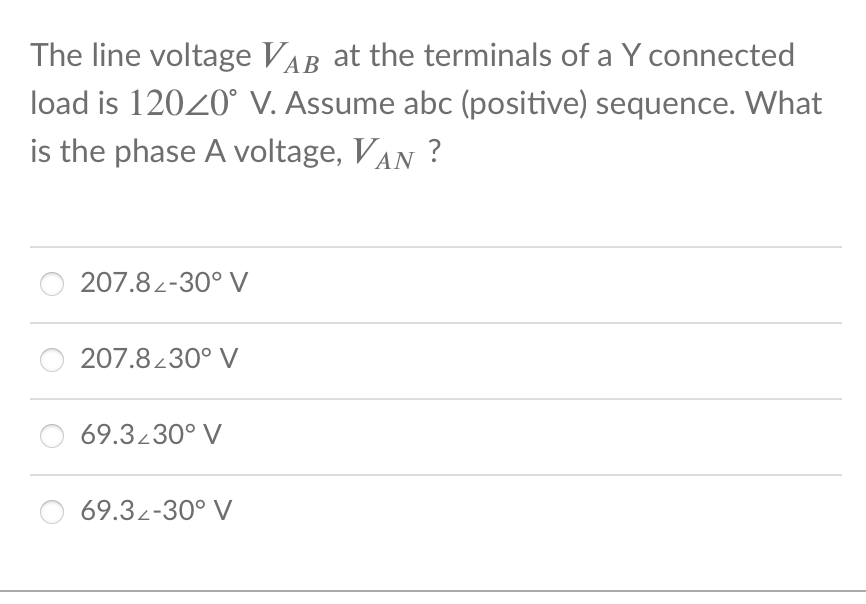 Solved The line voltage VaB at the terminals of a Y | Chegg.com