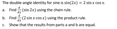 Solved The double-angle identity for sine is | Chegg.com