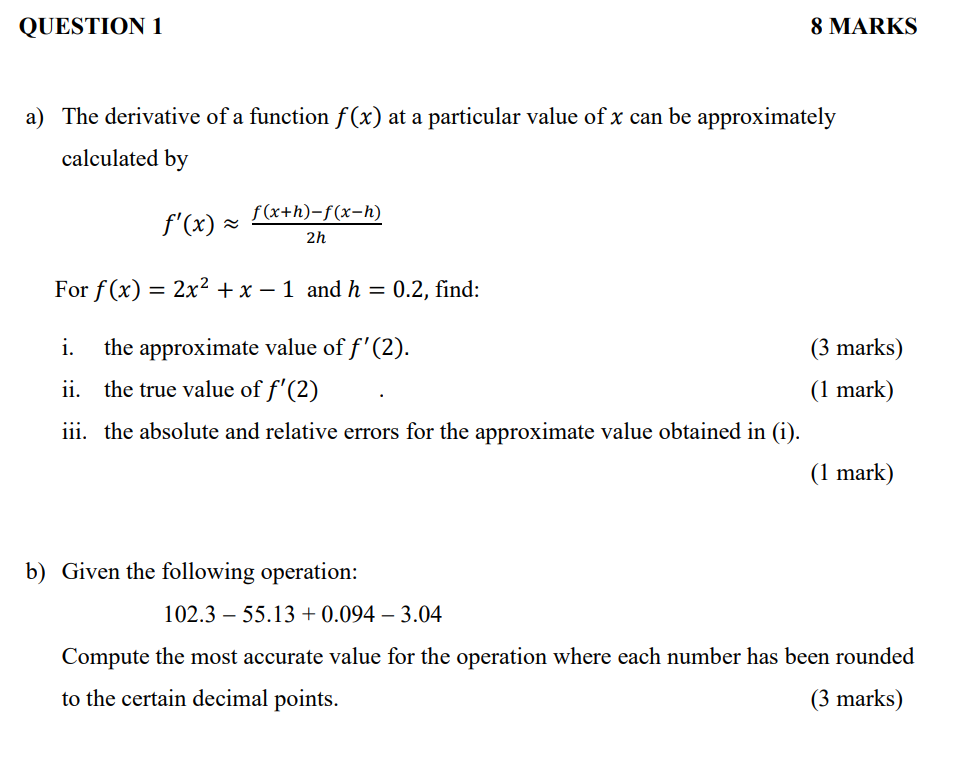 [Solved]: a) The derivative of a function ( f(x) ) at a