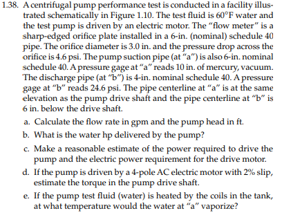 Solved 1.38. A centrifugal pump performance test is | Chegg.com