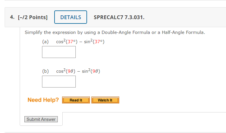 Solved Simplify the expression by using a Double-Angle | Chegg.com