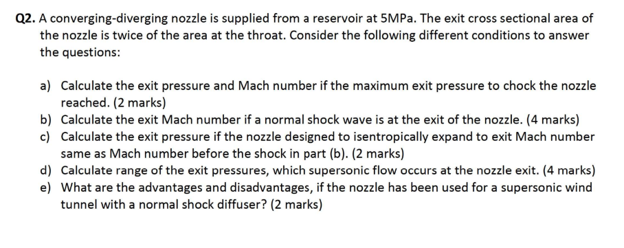 Solved please answer all! Q2. ﻿A converging-diverging nozzle | Chegg.com