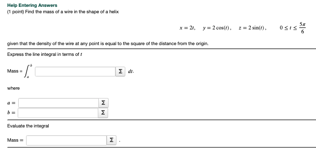 Solved Help Entering Answers (1 point) Find the mass of a | Chegg.com