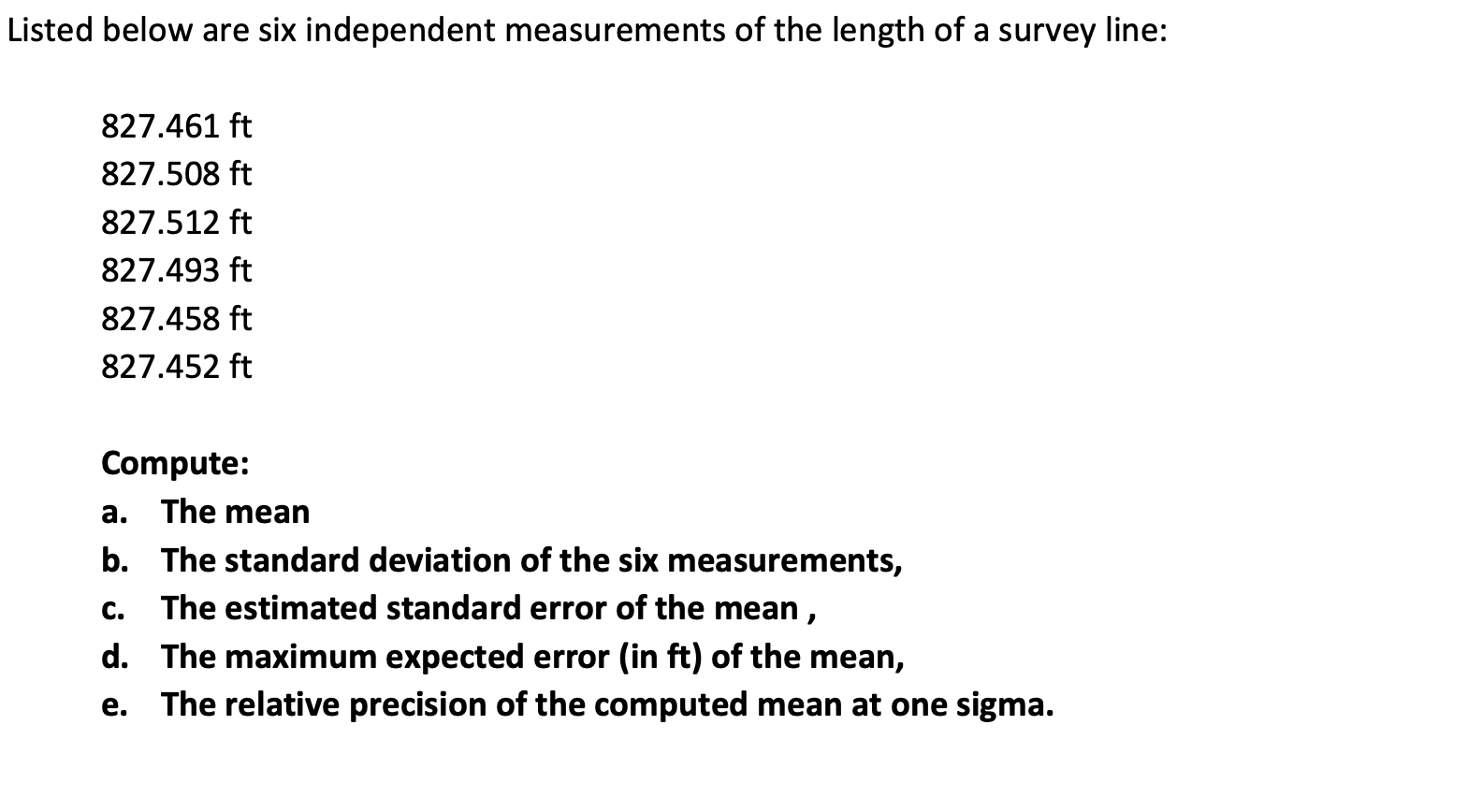 Solved Listed below are six independent measurements of the | Chegg.com